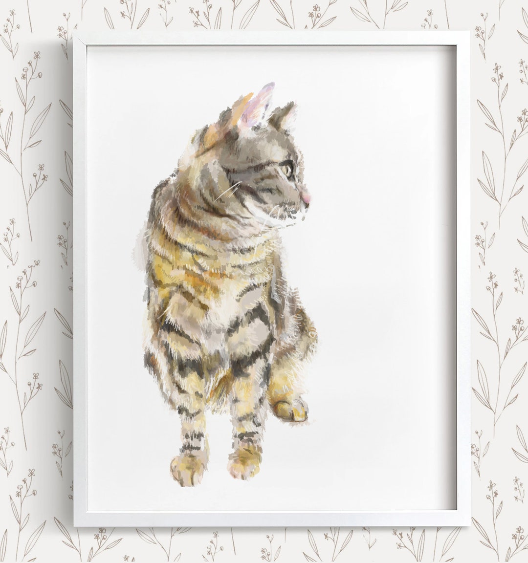 Gray Tabby Cat Watercolor Painting || Minimalistic Modern Cat Wall Art ...