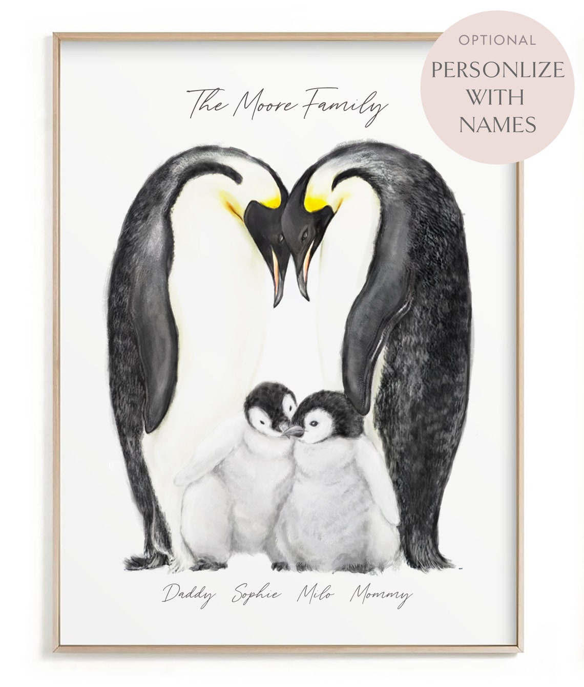 Personalized Family Portrait With Custom Names Penguins of 4 - Etsy