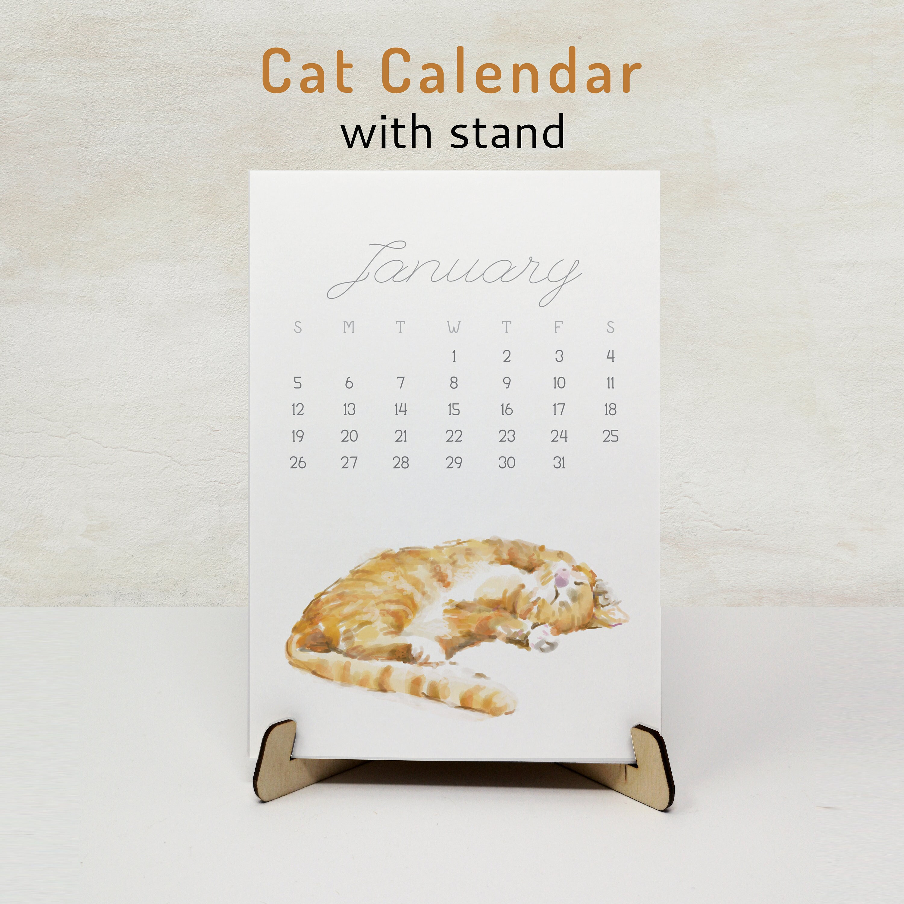 2026 Cat Desk Calendar W/ Stand - Monthly Small Mini Office Desktop ...