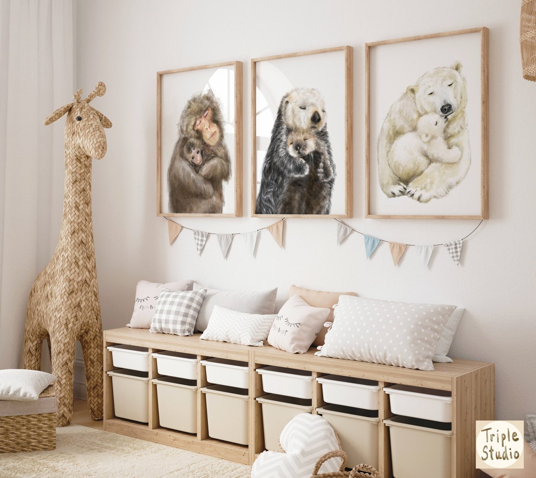Calming Cuddles: Baby Animal and Mom Nursery Art Print Set - MIX N ...