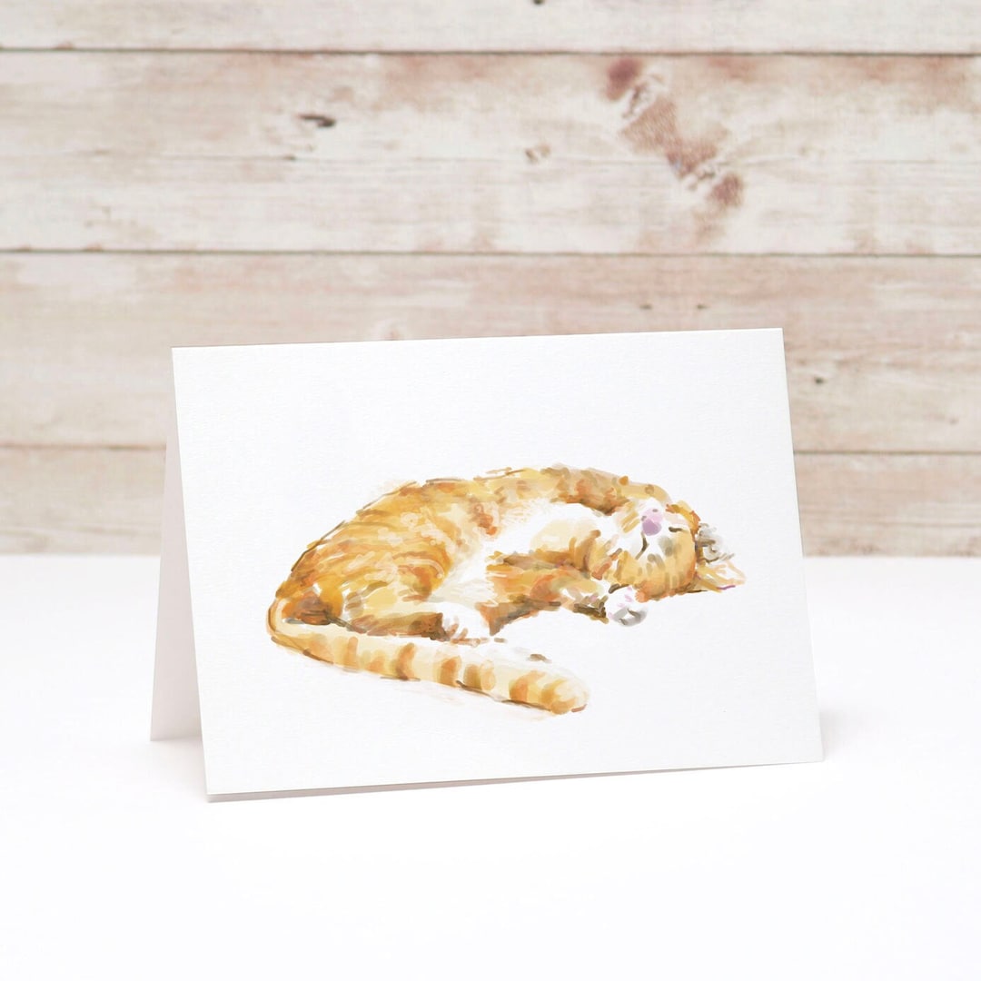 Orange Tabby Cat Card, Blank, Ginger Kitty, Watercolor Art Note Cards ...