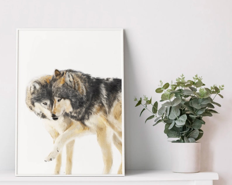 Wolves Couple Art Print – Sweet Anniversary Gift Wife, Watercolor Wolf ...