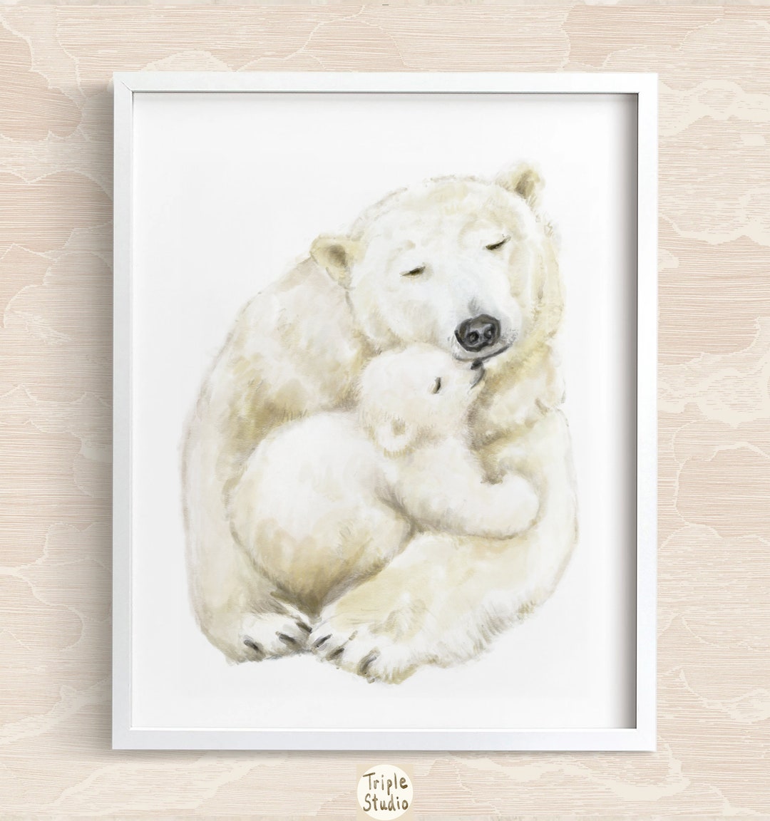 Cuddle up Cuteness: Baby Polar Bear N Mom Wall Art Print, Animal ...