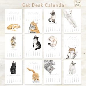 2026 Cat Desk Calendar W/ Stand - Monthly Small Mini Office Desktop ...