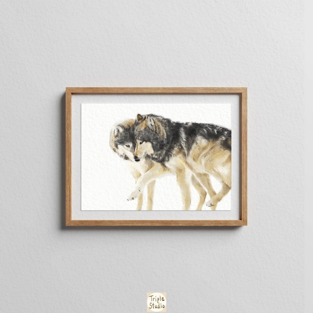 Wolves Couple Art Print – Sweet Anniversary Gift Wife, Watercolor Wolf ...