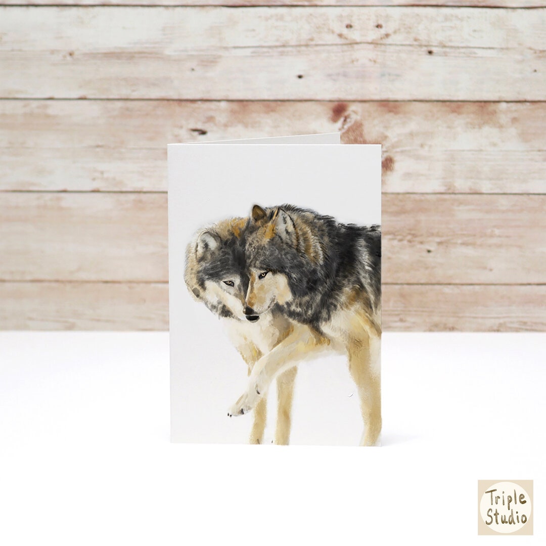 Soulmates Card - Wolves in Love Painting - Sweet Romantic Partner Card ...