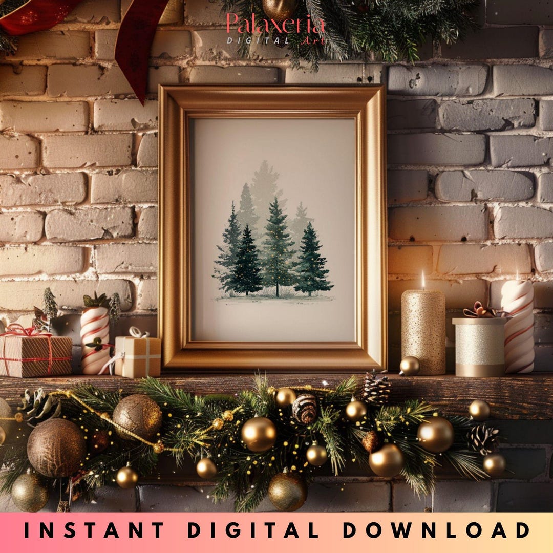 Neutral Vintage Christmas Tree Wall Art Minimal Rustic Farmhouse ...