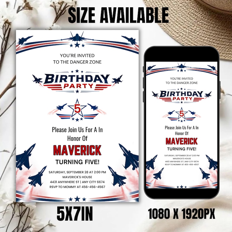 Editable Top Gun Birthday Invitation, Danger Zone Theme, Airplane Party ...
