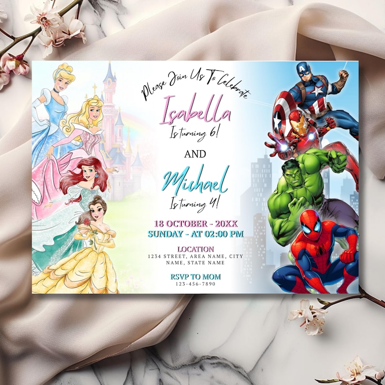 Editable Sibling Birthday Invitation, Double Birthday Invite, Dual ...