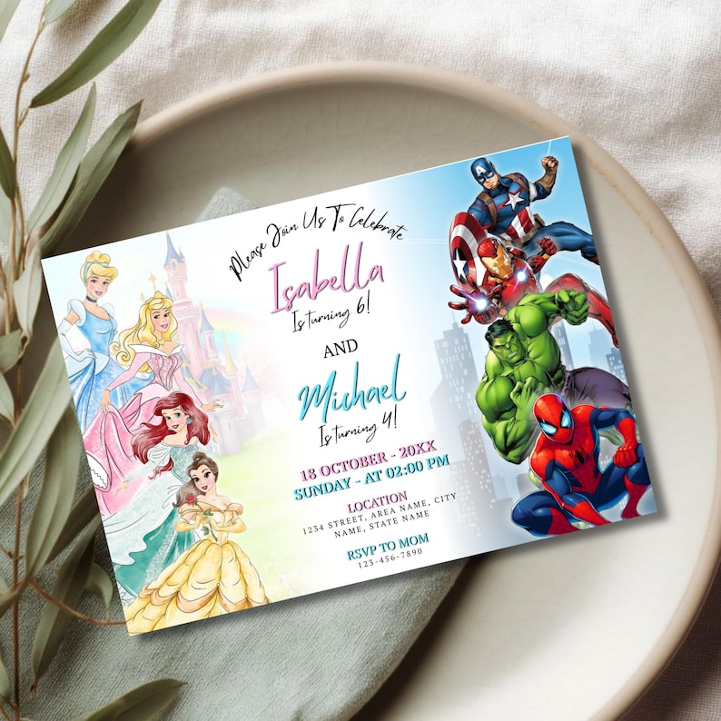 Editable Sibling Birthday Invitation, Double Birthday Invite, Dual ...