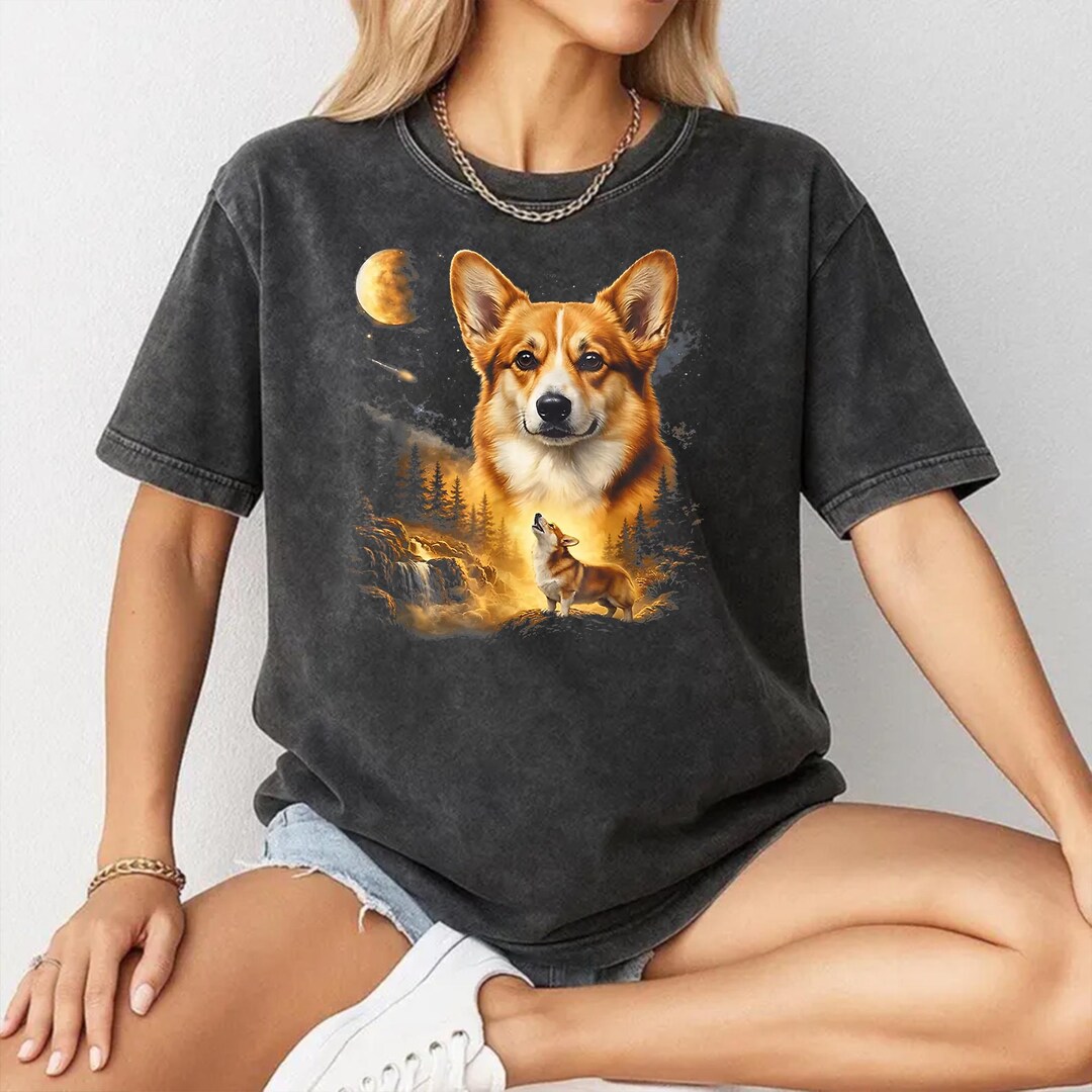 Corgi Howling at the Moon Vintage 90s Retro Style Graphic T-shirt - Etsy