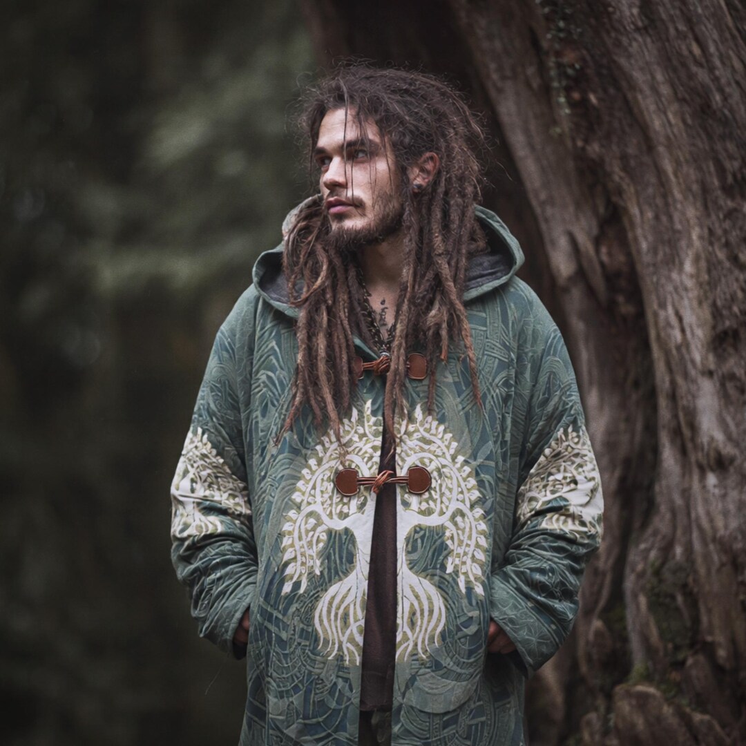 Elven Forestcore Coat – Cotton Twill Outer • Cozy Fleece-lined Boho ...