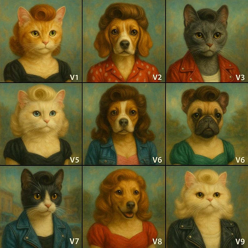 1950s Greaser Pet Portrait Collage • Retro Rockabilly Animal Art ...