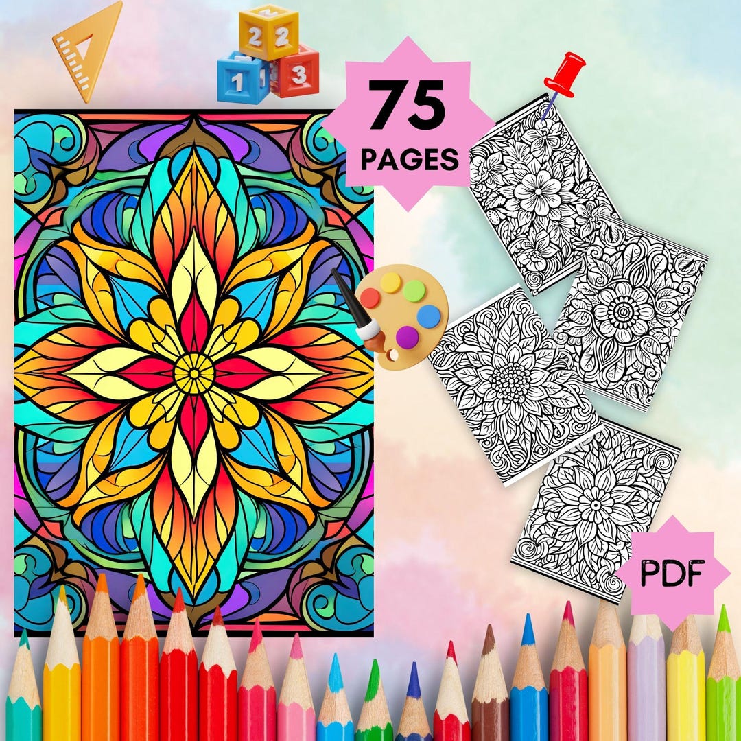 Stained Glass Mandala Coloring Pages for Adults (PDF Download) - Etsy