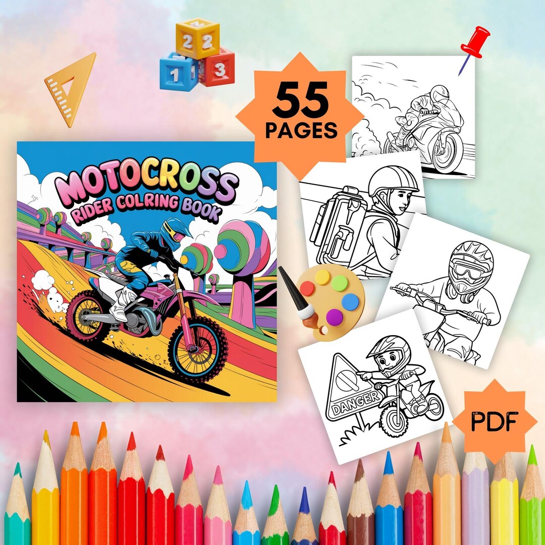 Motocross Rider Coloring Pages Book for Kids (PDF Download) - Etsy