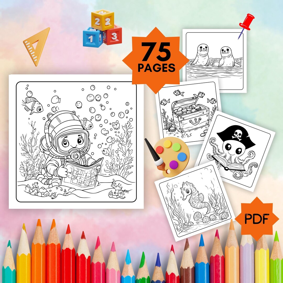 Under the Ocean Coloring Pages for Kids (PDF Download) - Etsy