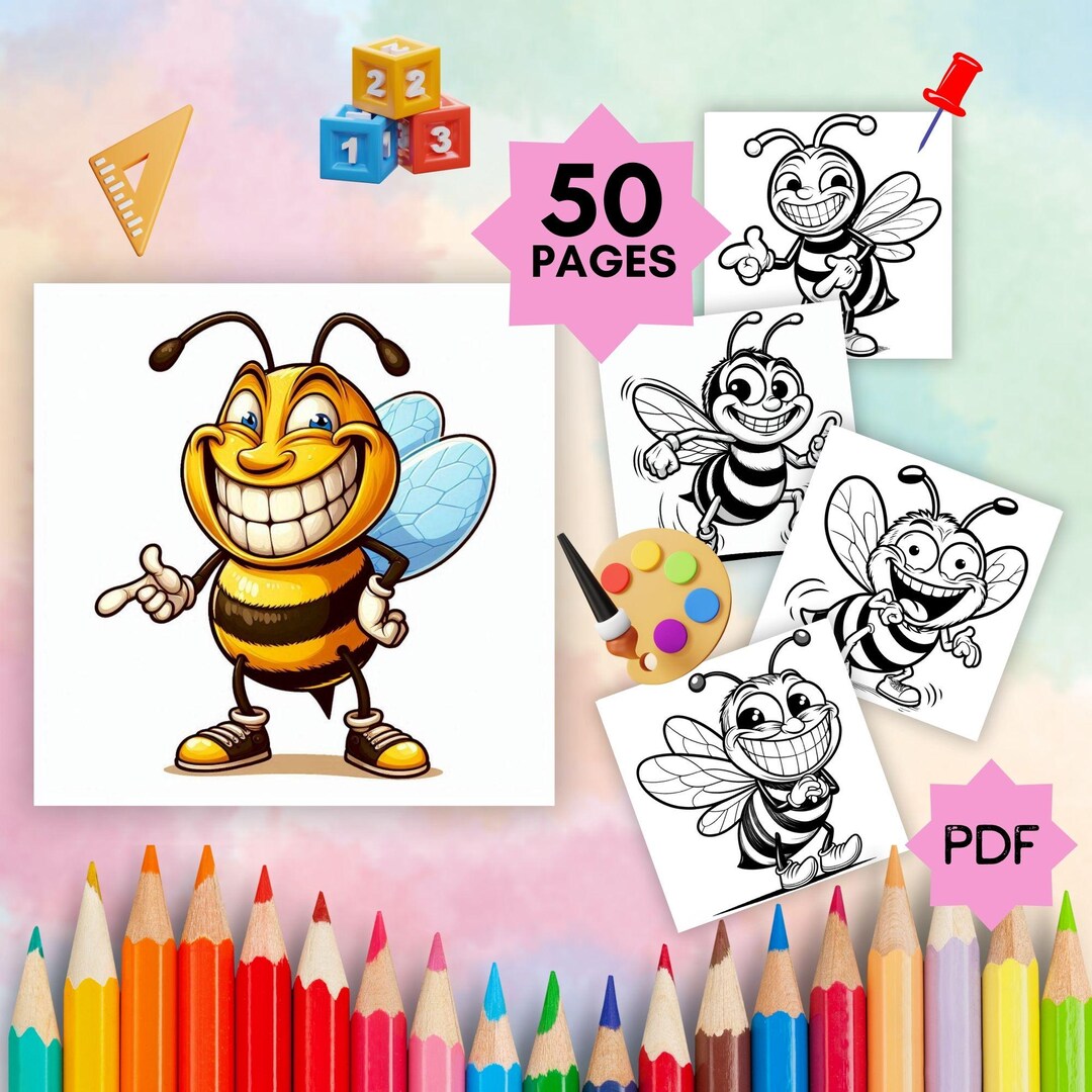 Bee Coloring Pages for Kids (PDF Download) - Etsy