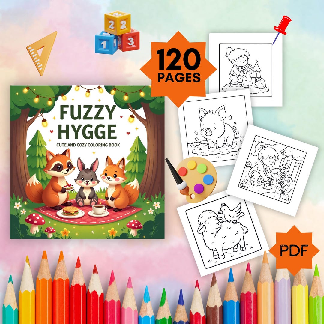 Fuzzy Hygge Animal Coloring Book – 120 Pages PDF - Etsy