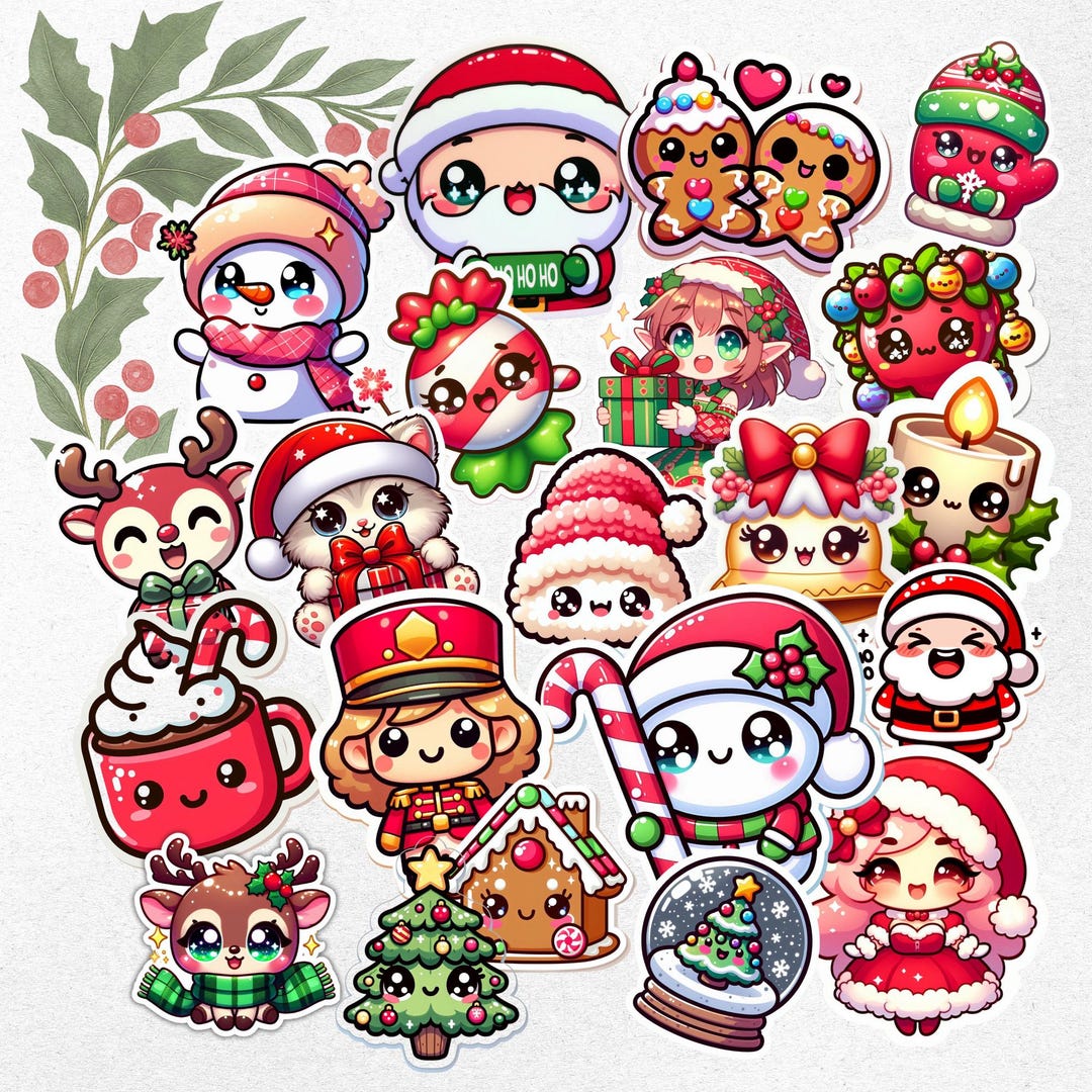 50 Kawaii Christmas Stickers – Printable Sticker Sheets (A4) – Cute ...