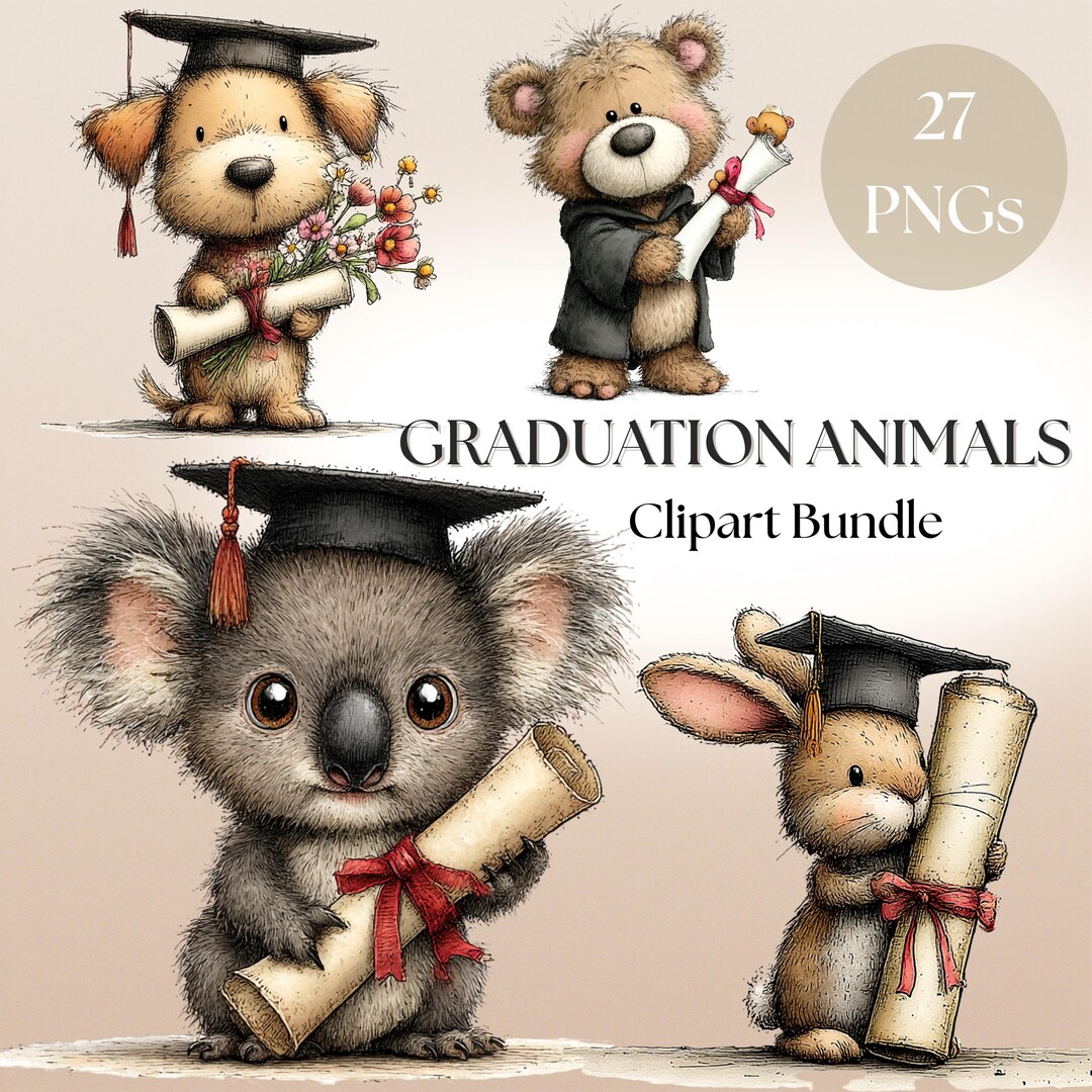Whimsical Graduation Animals PNG Bundle: Graduation Clipart Graphics ...