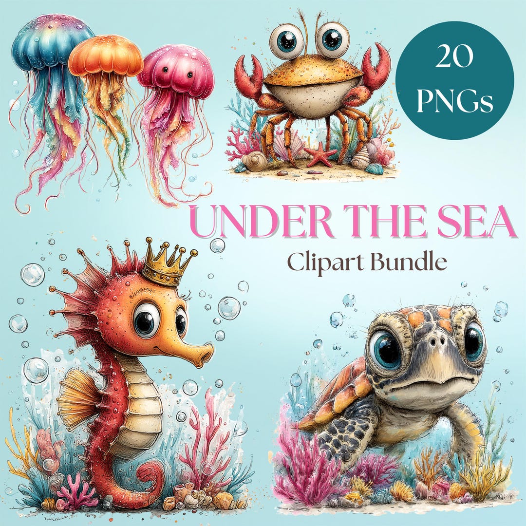 Whimsical Under the Sea Clipart Bundle: Ocean Animals Graphics (digital ...