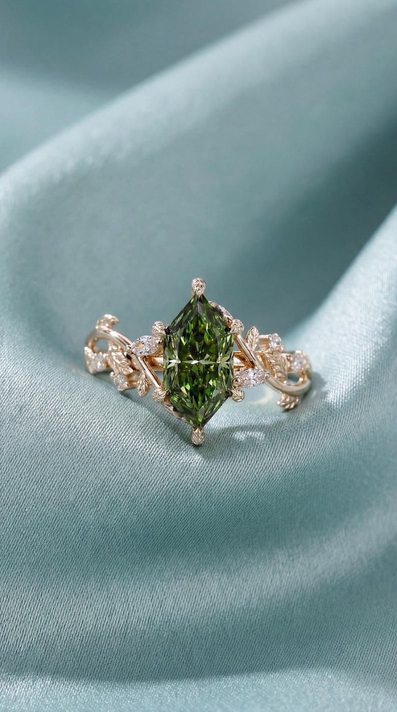 Nature Inspired Dutch Marquise Green Lab Grown Diamond Engagement Ring ...