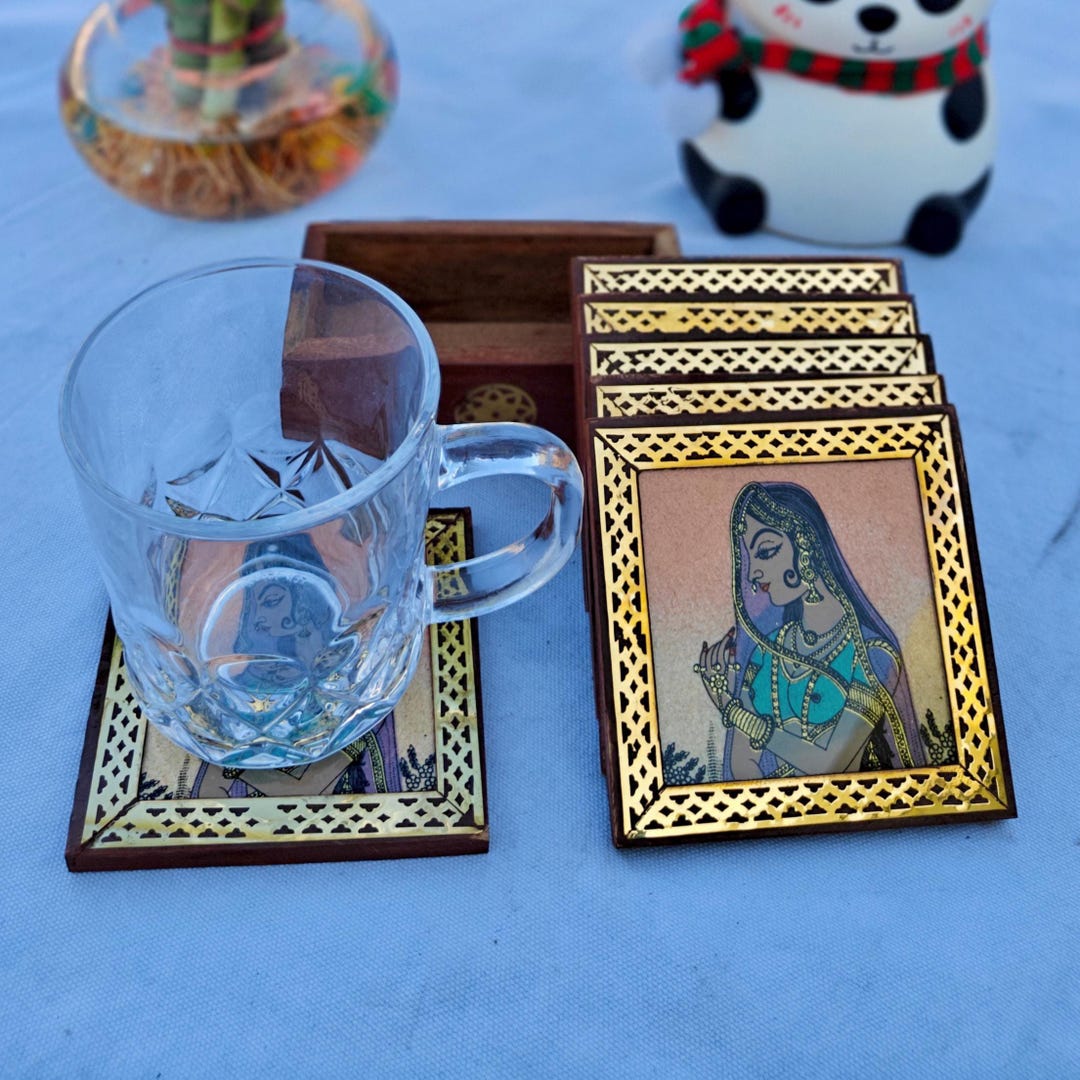 Luxury Indian Art Coasters Set | Rajasthani Queen Design | Handmade ...