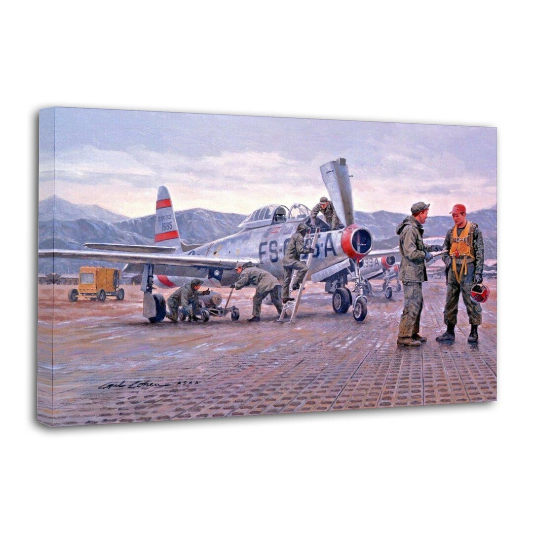 USAF F-84 Thunderjet Fighter Bomber History War Painting Canvas Gift ...