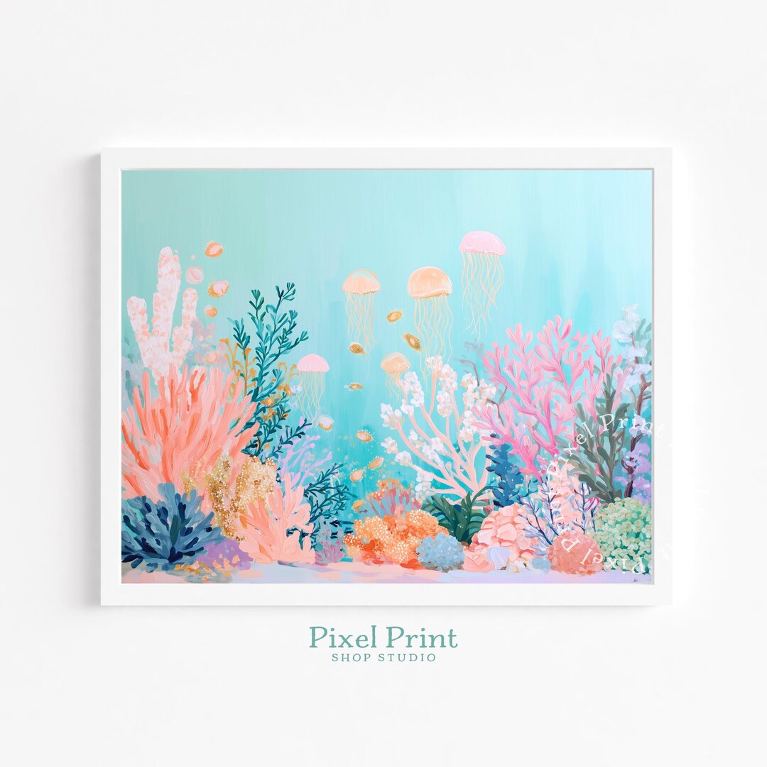 Pastel Underwater Coral Reef Scene - Calming Beachy Decor, Kid-friendly ...