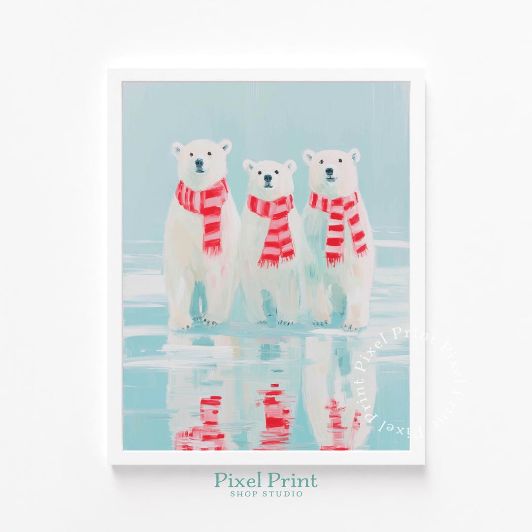 Printable Polar Bears in Festive Scarves - Cozy Winter Holiday Art ...