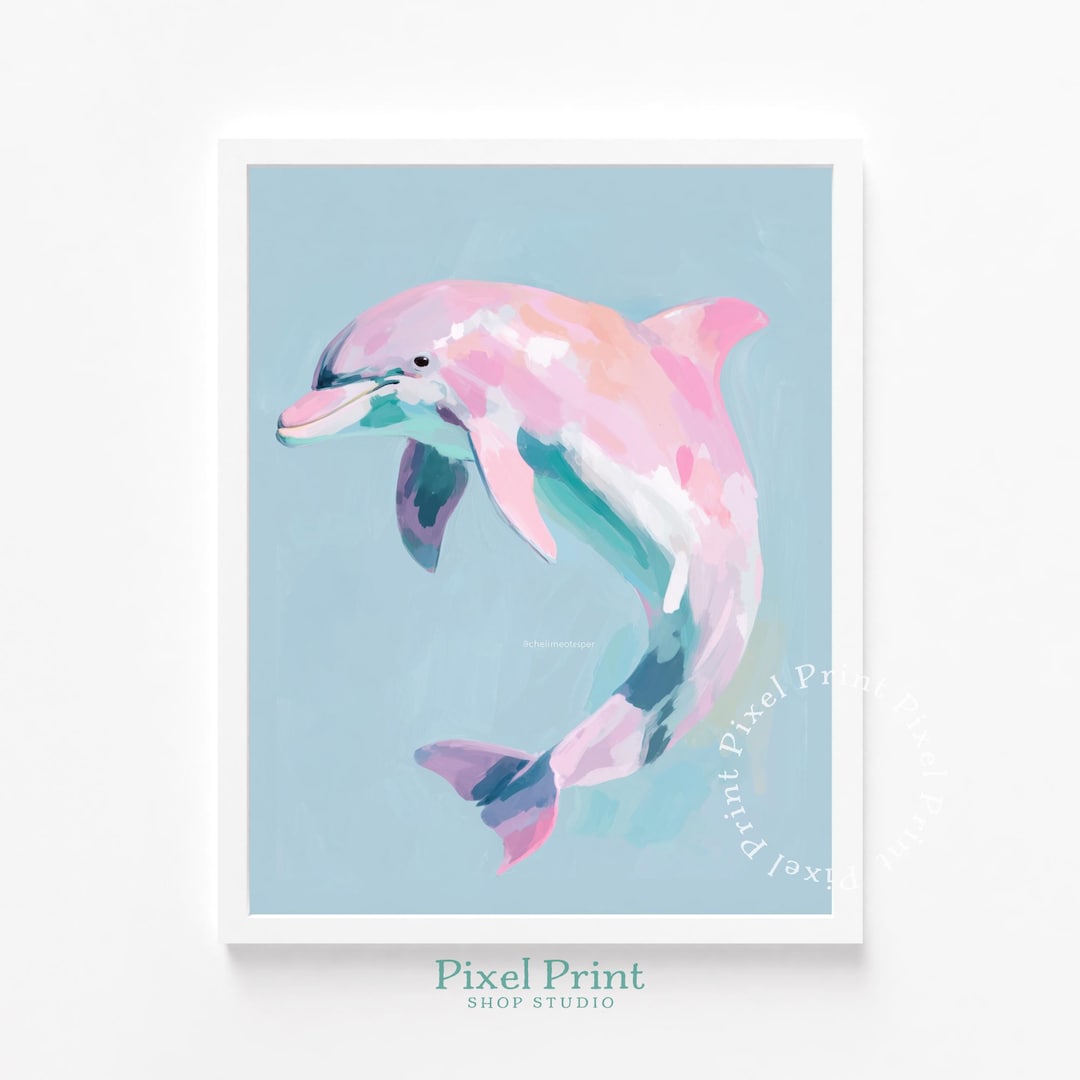 Nursery Wall Art - Printable Pink & White Dolphin Illustration, Pastel ...