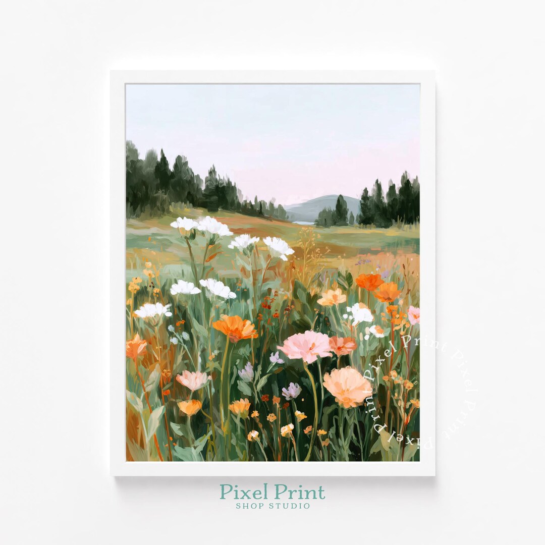 Cottagecore Meadow With Pastel Wildflowers Printable Art - Serene ...