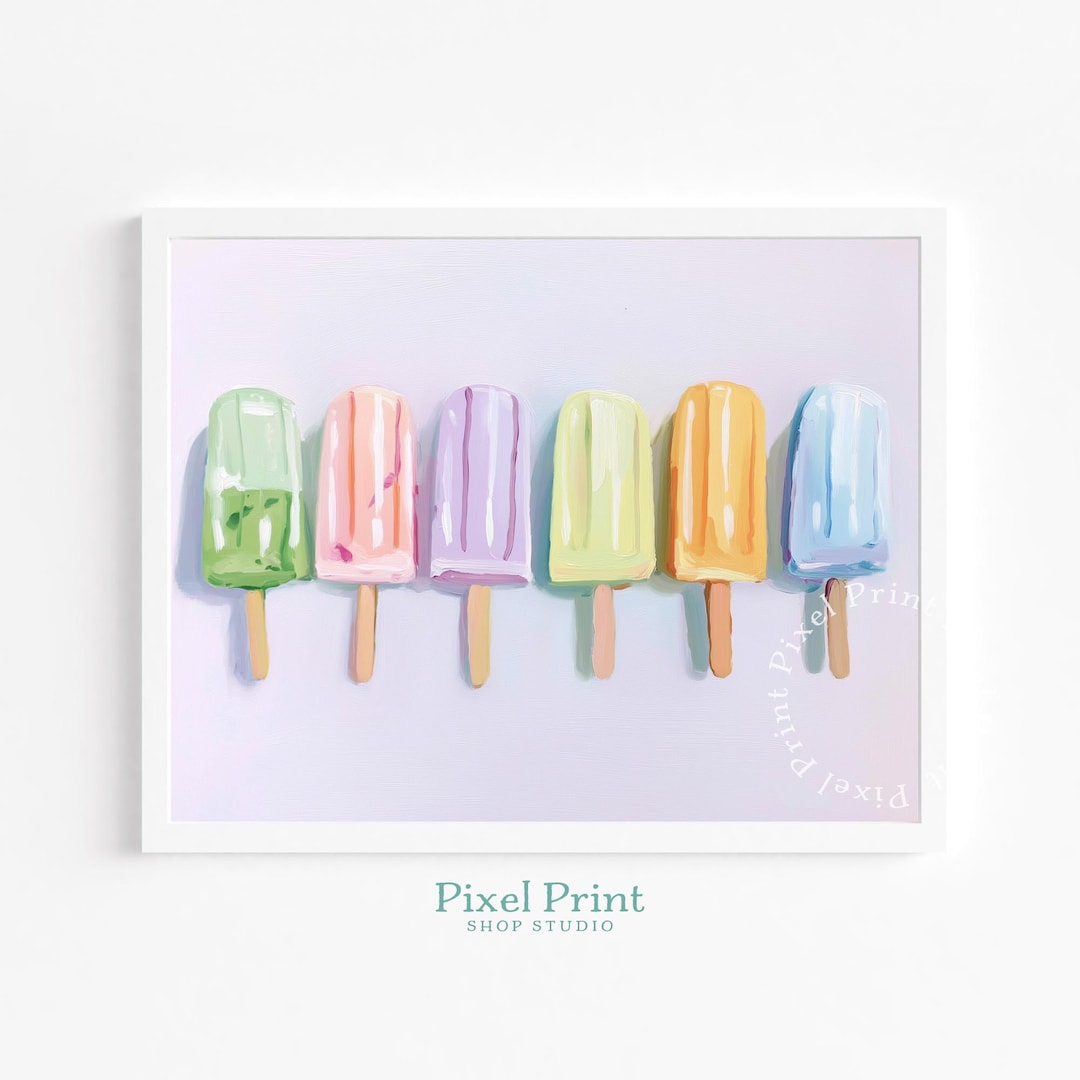 Retro Pastel Popsicles Painting - Cute Vintage Summer Art, Printable ...