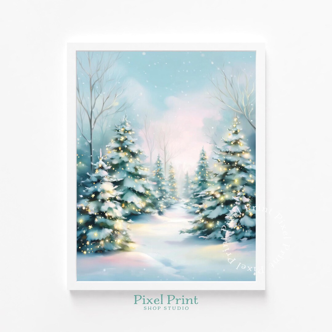 Printable Snowy Christmas Tree Farm Art - Festive Winter Decor, Cozy ...