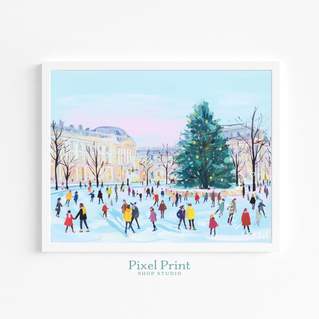 Printable Christmas Ice Skating Rink Scene - Festive Holiday Wall Art ...