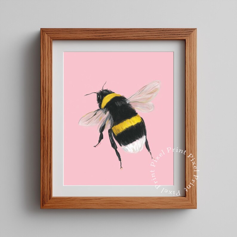 Cute Bumblebee Painting on Pink - Playful Nursery Wall Art, Pastel ...