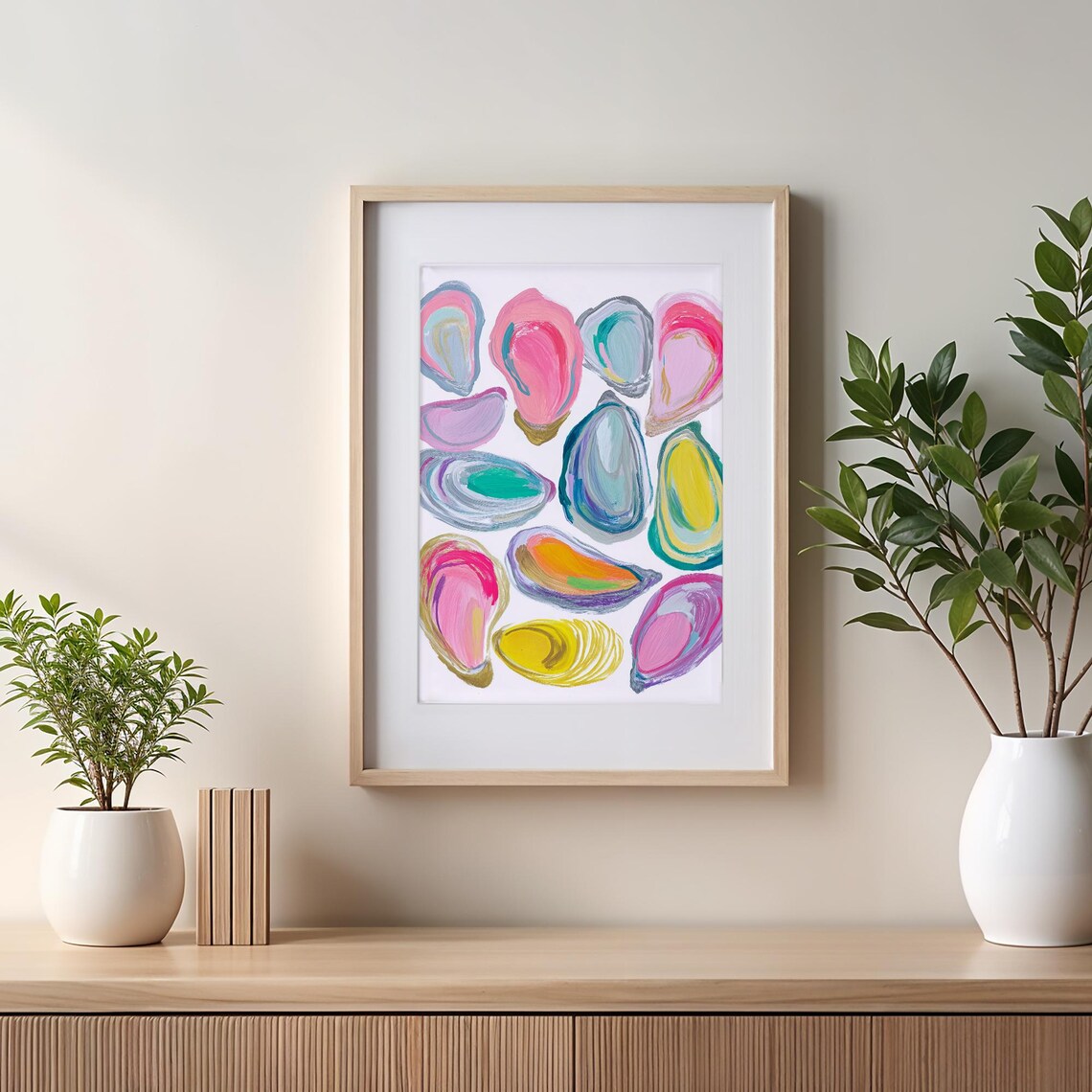 Printable Pastel Coastal Oyster Shells Art - Modern Beach Decor ...