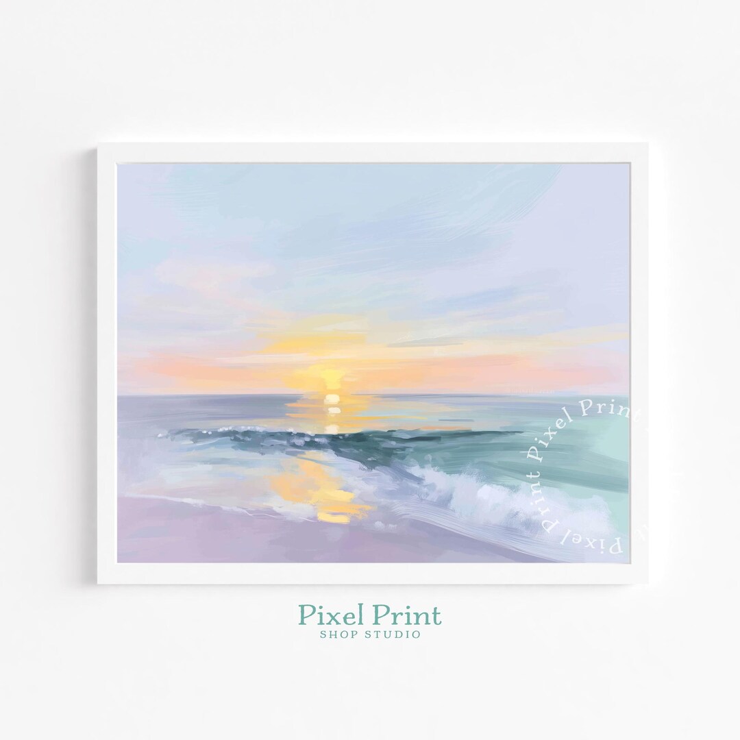 Moody Seascape at Sunset Printable Art - Serene Coastal Watercolor ...