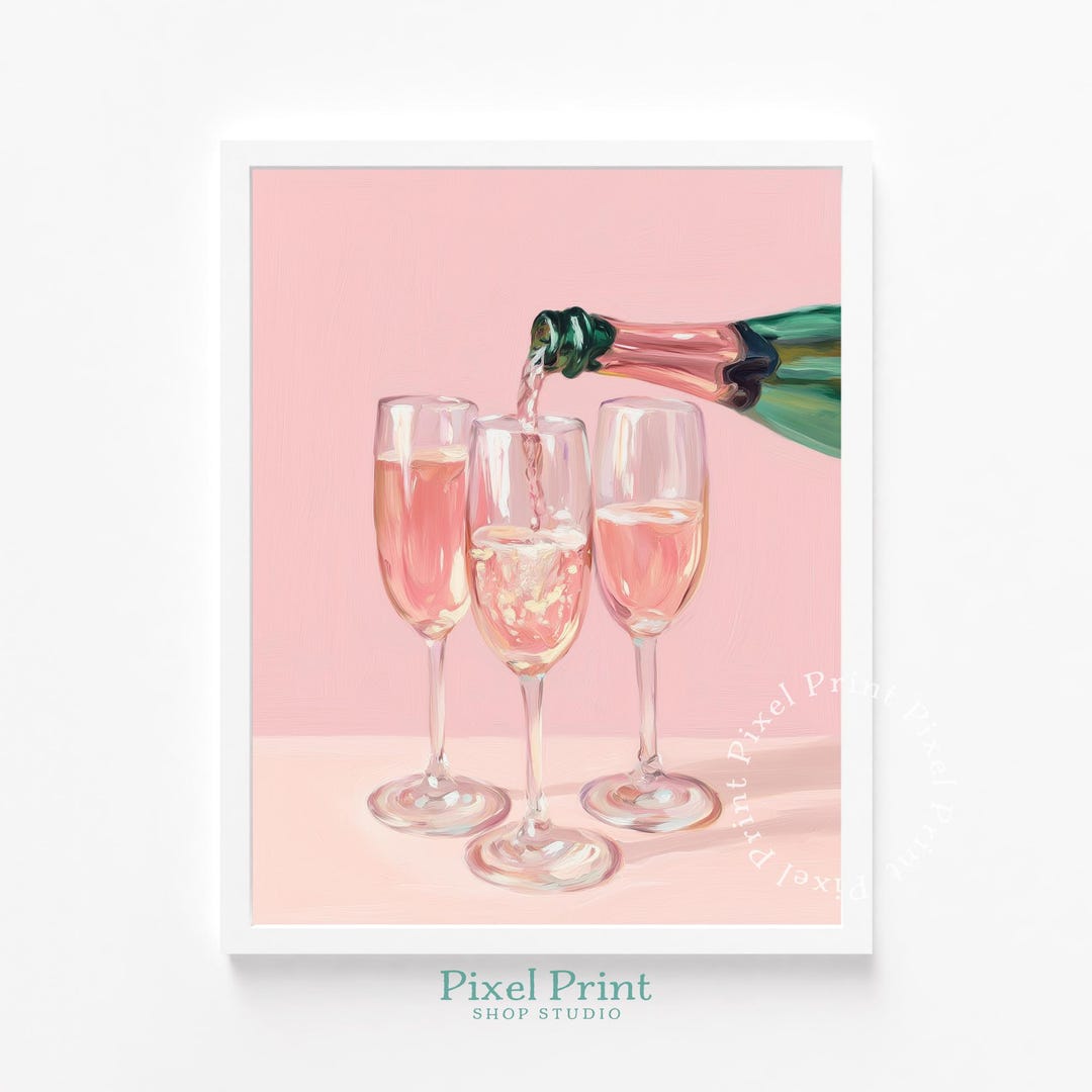 Printable Pink Champagne Celebration Art - Pastel Watercolor Flute ...