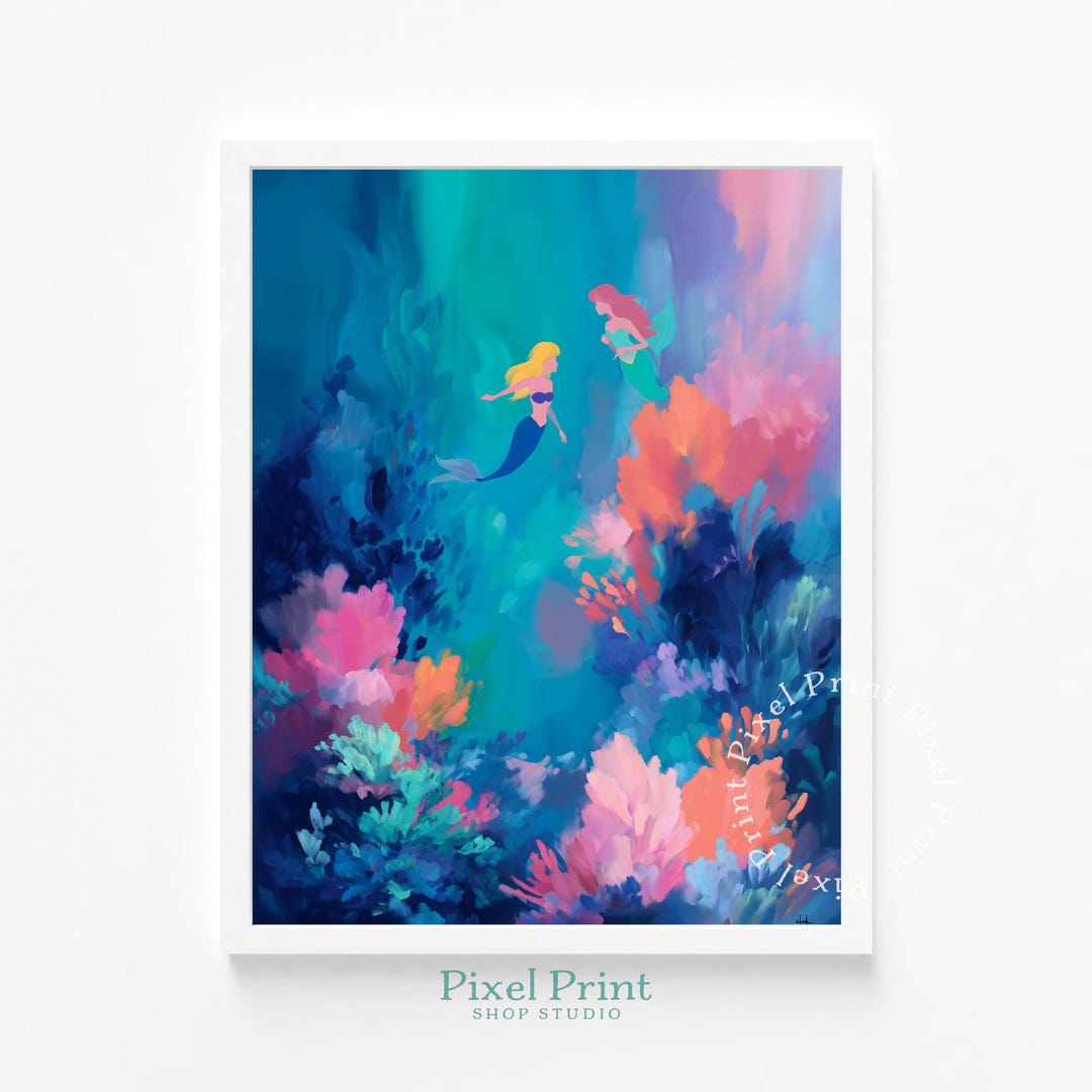 Printable Mermaid Duo Fantasy Art - Dreamy Coastal Wall Decor, Playful ...