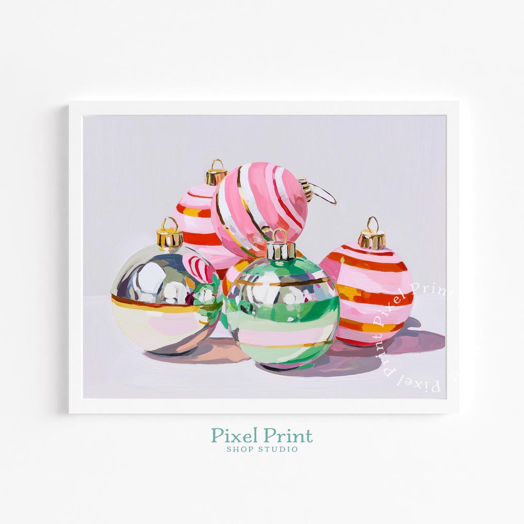 Printable Christmas Baubles Painting - Festive Holiday Decoration Art ...