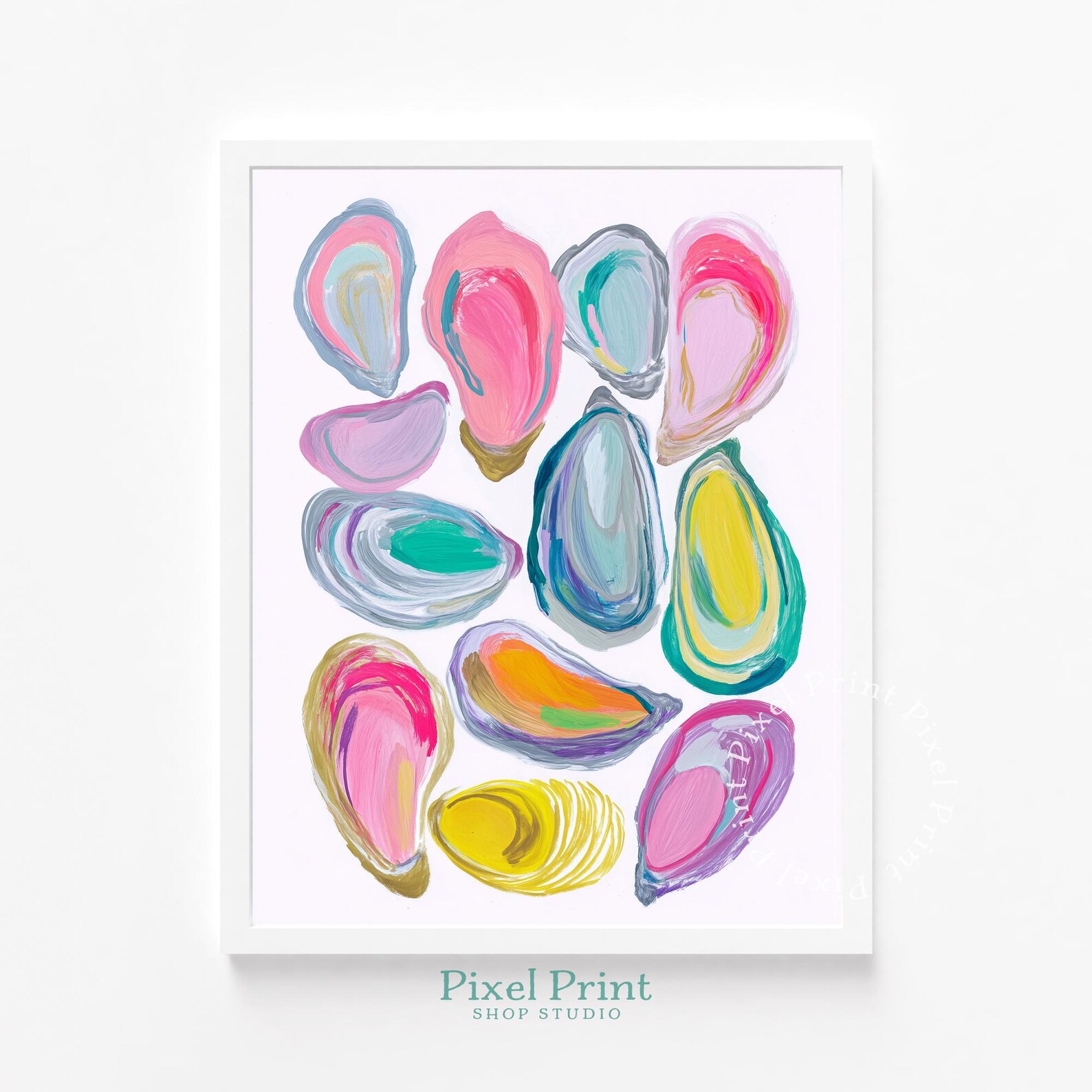 Printable Pastel Coastal Oyster Shells Art - Modern Beach Decor ...