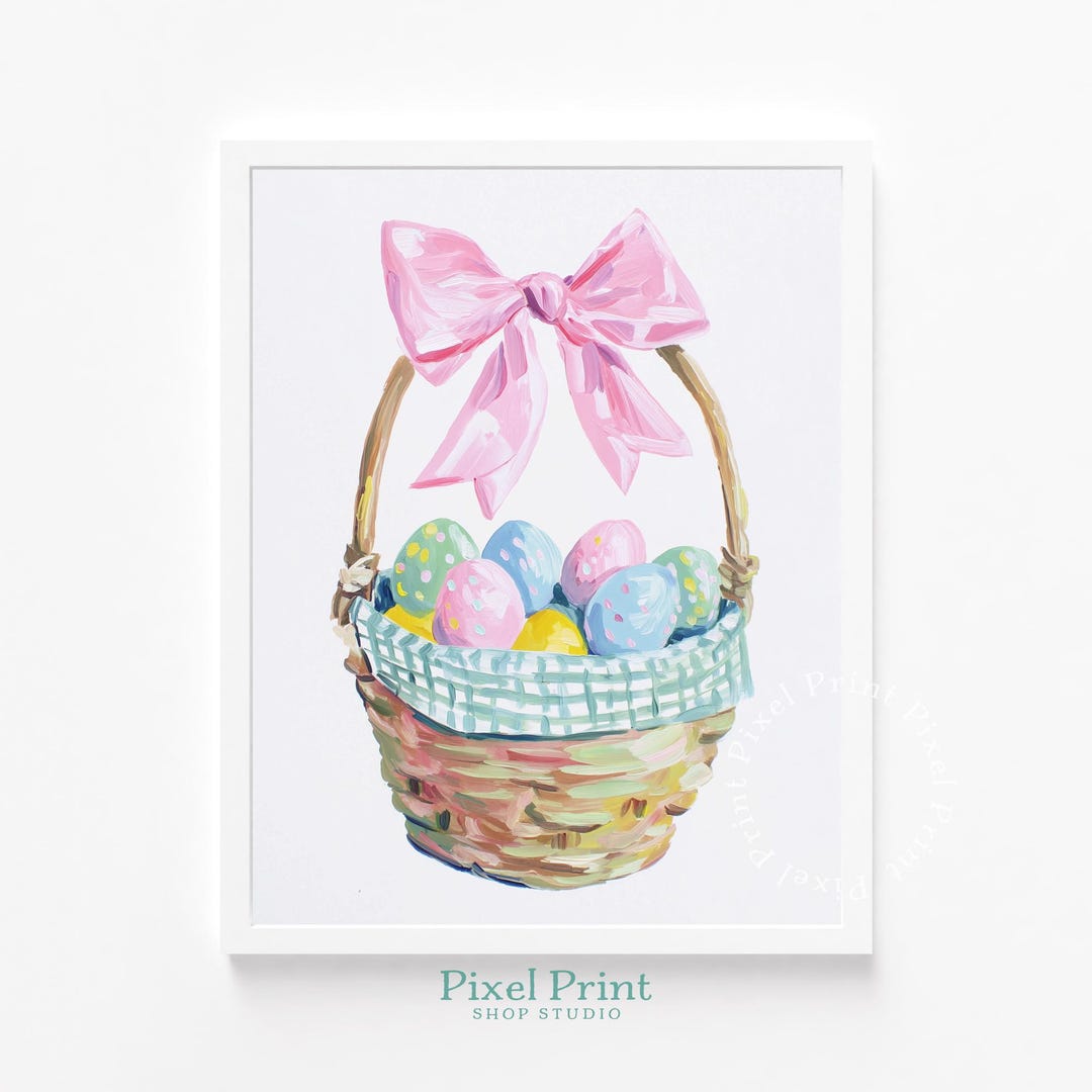 Printable Easter Basket With Pastel Eggs - Cute Spring Watercolor Art ...