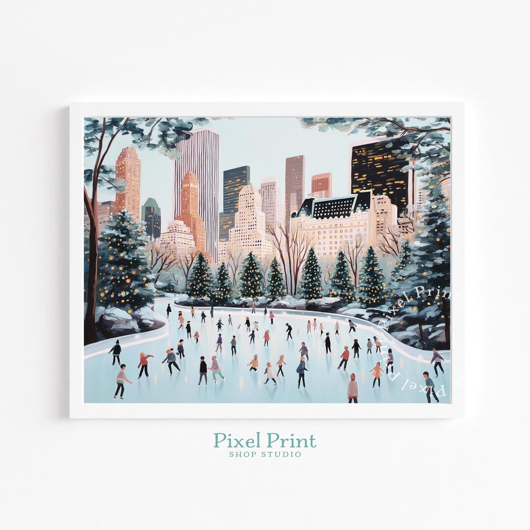 Printable Winter City Ice Skating Rink Scene - Festive New York City ...