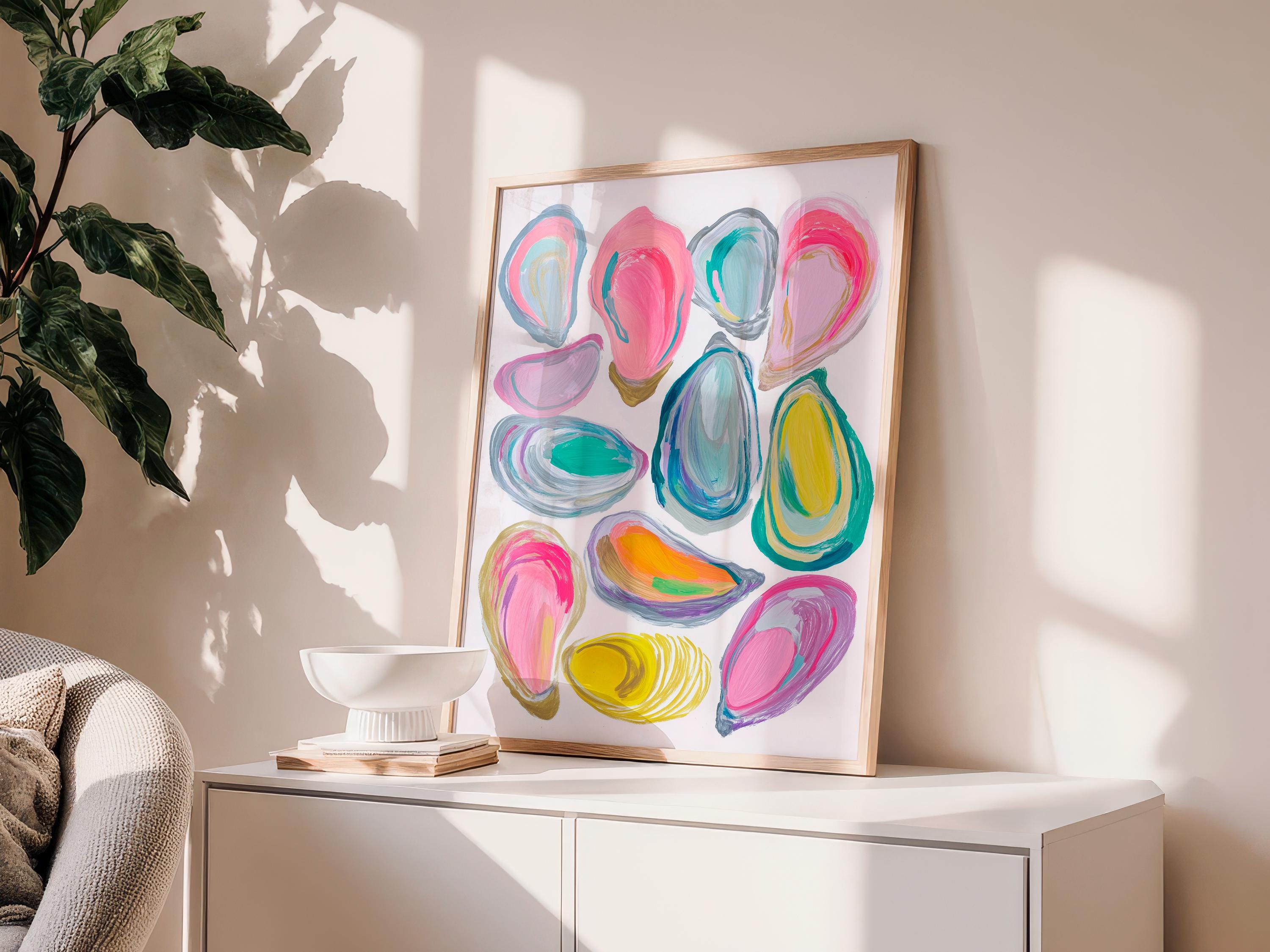 Printable Pastel Coastal Oyster Shells Art - Modern Beach Decor ...