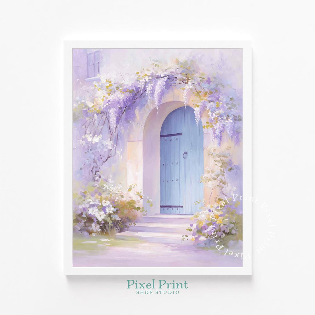 Romantic Arched Door With Wisteria - Cottagecore Painting, Soft Pastel ...