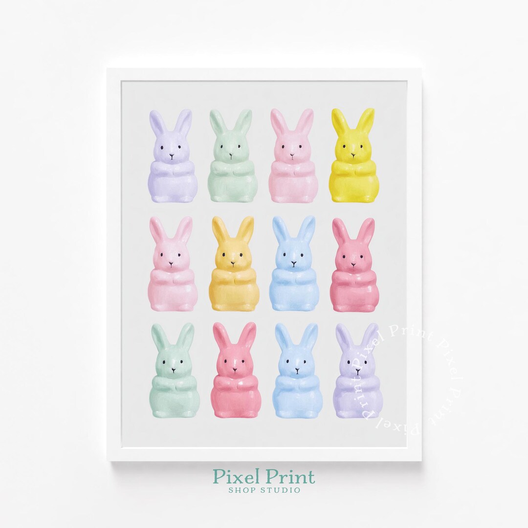 Pastel Bunny Peeps Printable Wall Art - Cute Baby Easter Decor, Soft ...