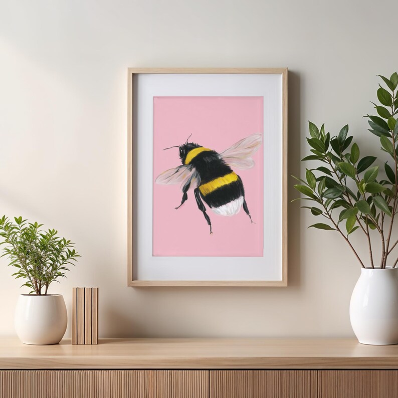 Cute Bumblebee Painting on Pink - Playful Nursery Wall Art, Pastel ...