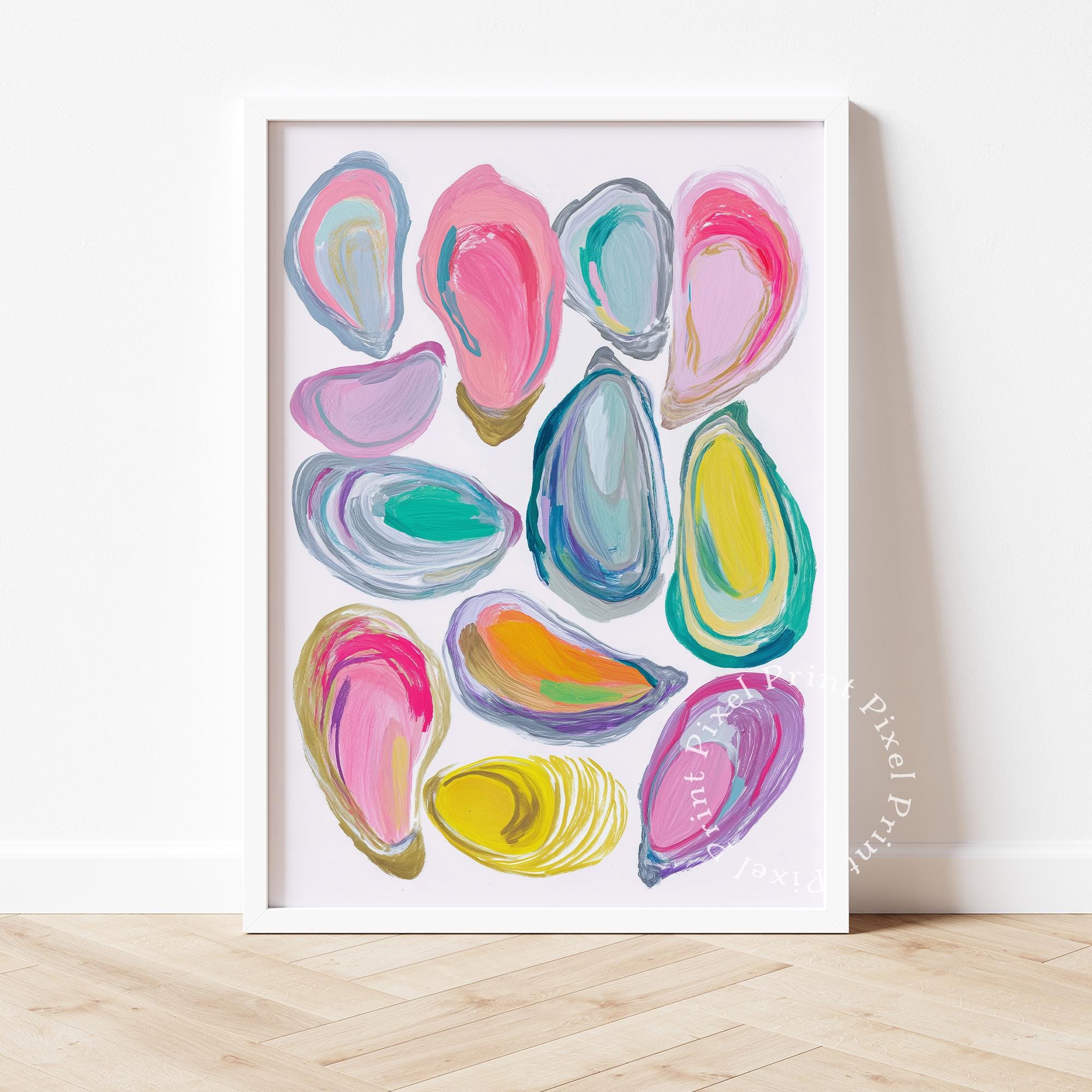 Printable Pastel Coastal Oyster Shells Art - Modern Beach Decor ...