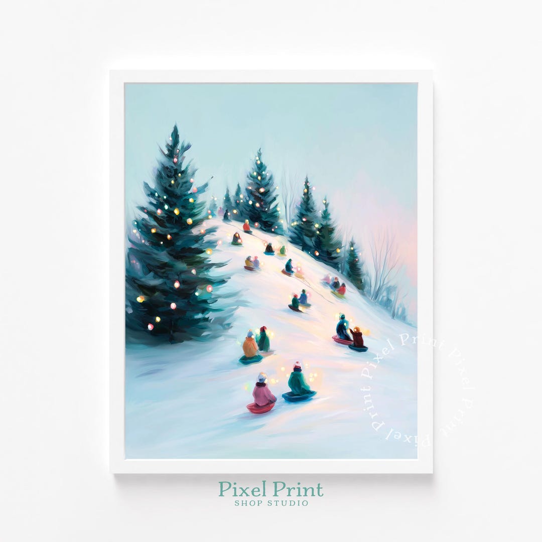 Winter Sledding Fun - Children Playing on Snowy Hill, Festive Holiday ...